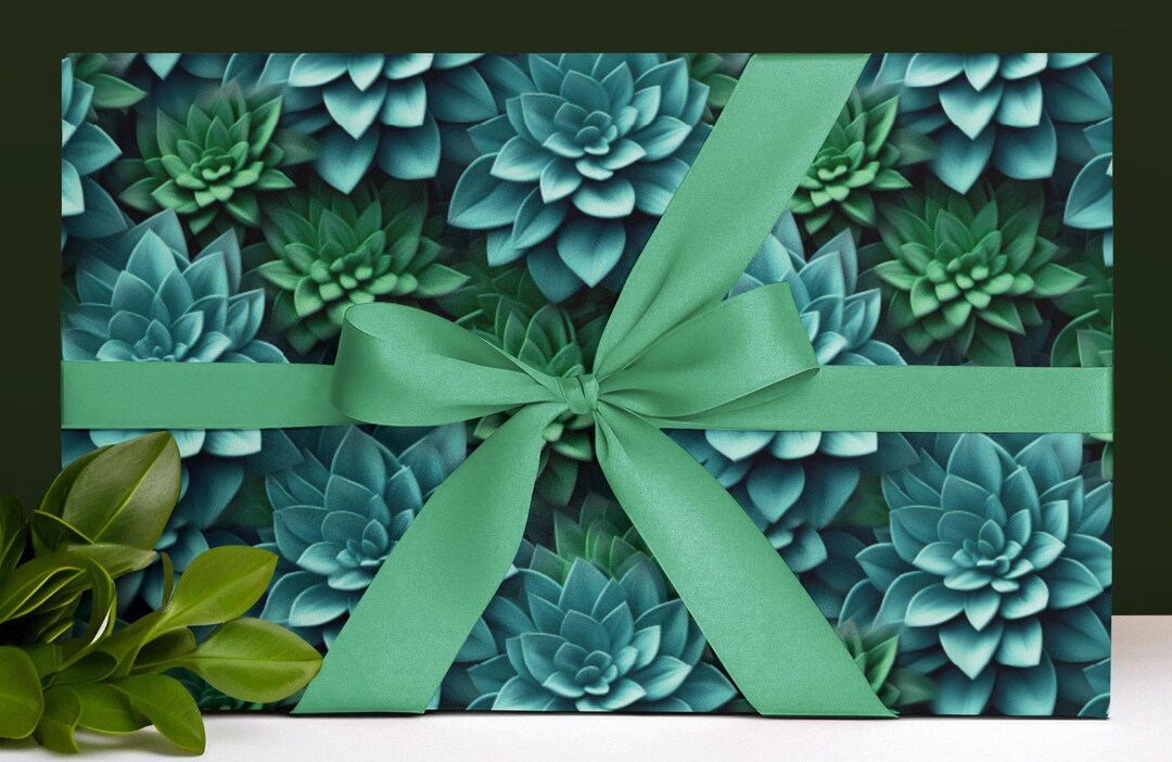 Succulent Gift Wrap – Elegant Green Succulent Pattern Wrapping Paper ...