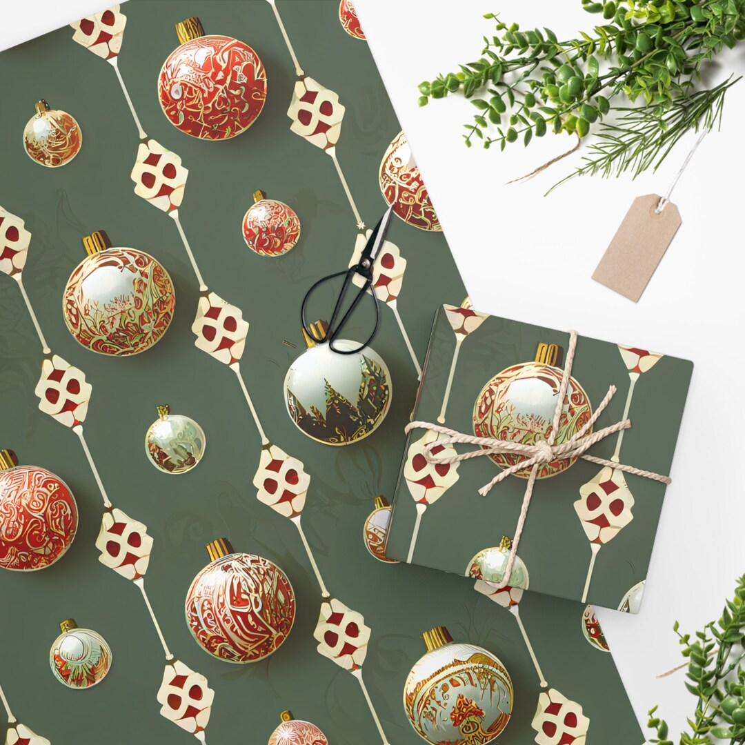Vintage Ornaments Wrapping Paper Vintage Christmas Gift Wrap Vintage ...