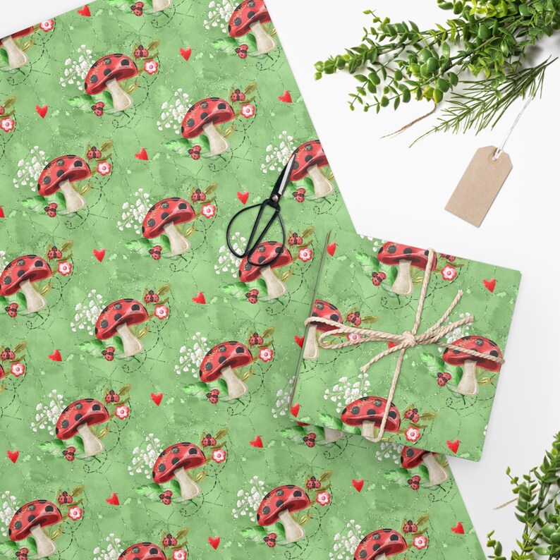 Ladybug on Toadstool Wrapping Paper Baby Shower Gift Wrap Birthday Gift ...
