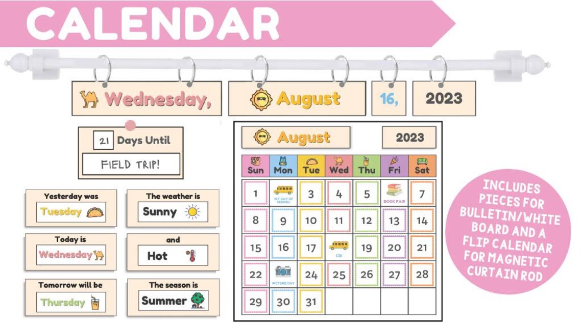 Classroom Calendar for Pocket Charts | Rainbow Colors - Etsy
