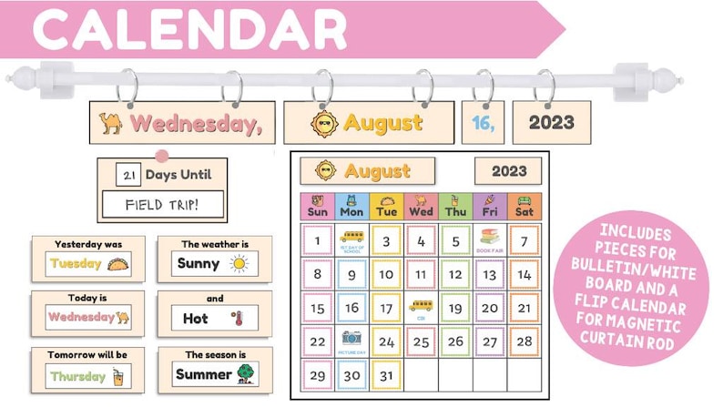 Classroom Calendar for Pocket Charts | Rainbow Colors - Etsy