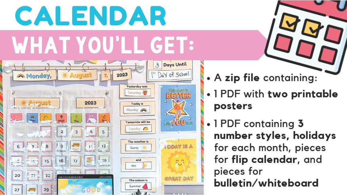 Classroom Calendar for Pocket Charts | Rainbow Colors - Etsy