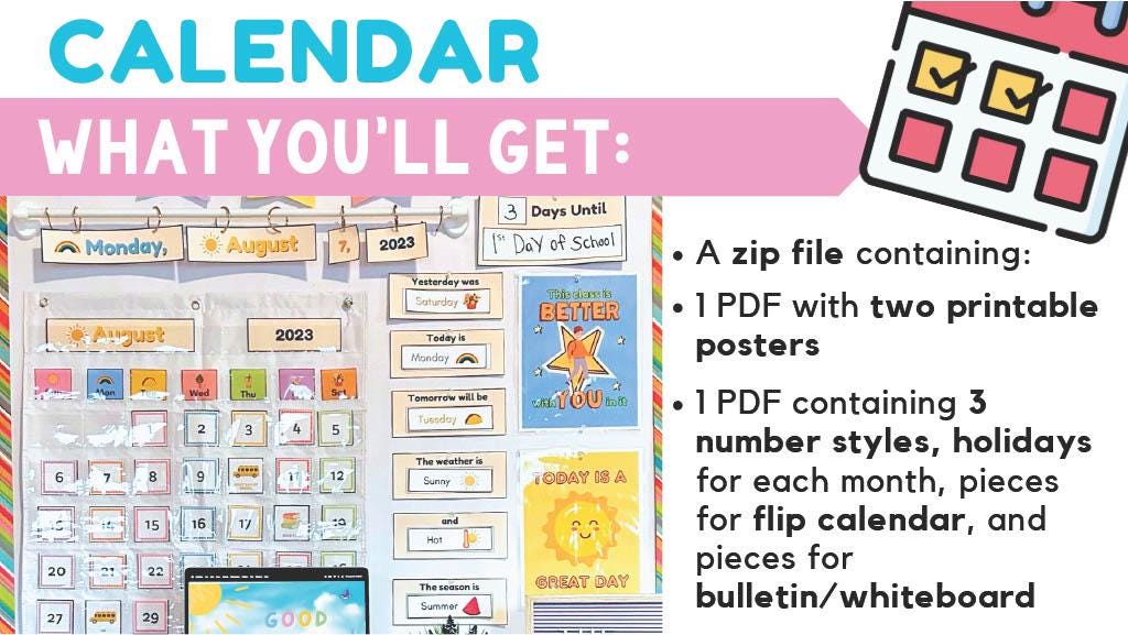 Classroom Calendar for Pocket Charts | Rainbow Colors - Etsy