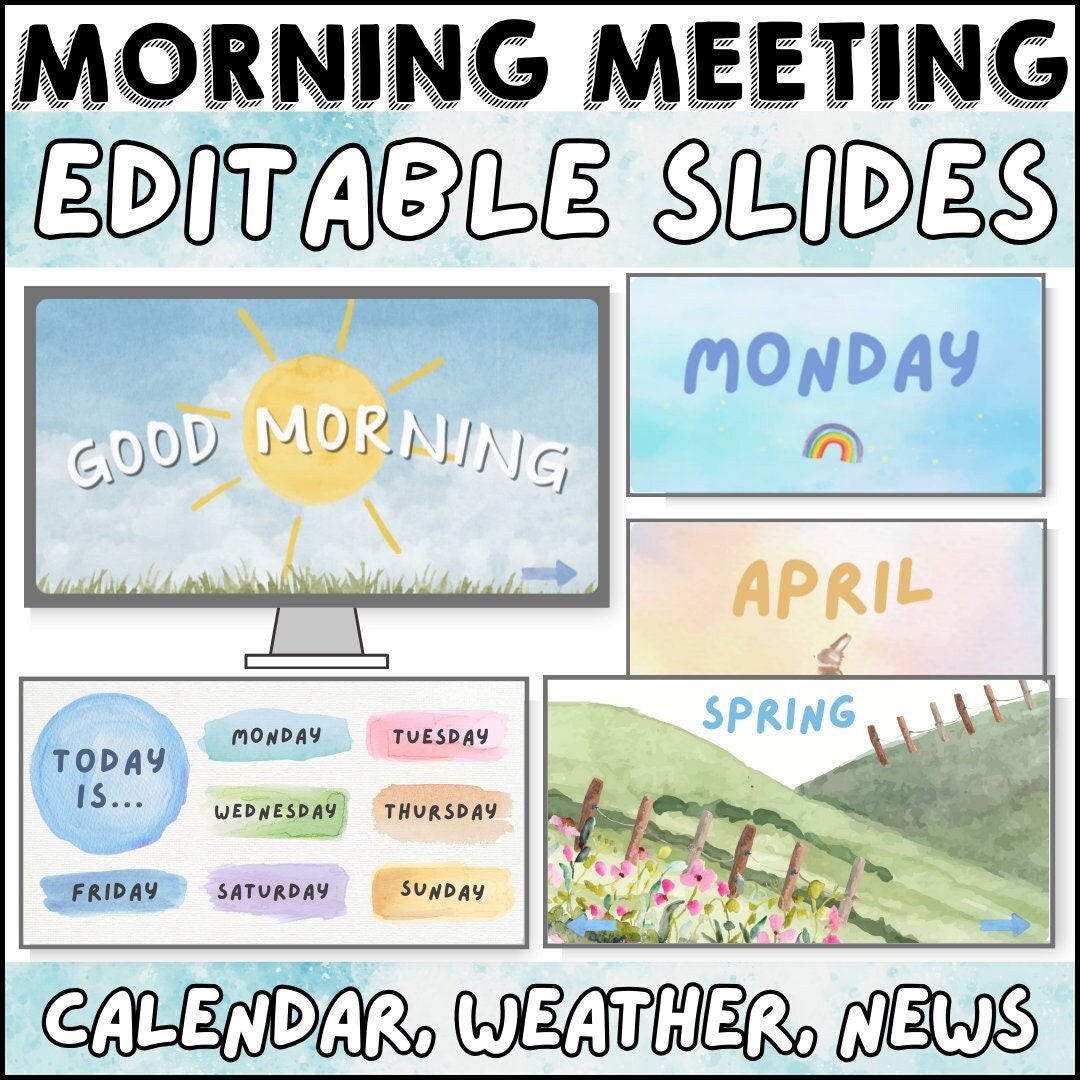 Morning Meeting Editable Google Slides | Watercolor-themed | for ...