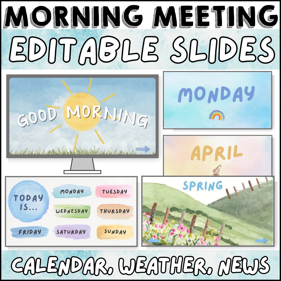Morning Meeting Editable Google Slides | Watercolor-themed | for ...