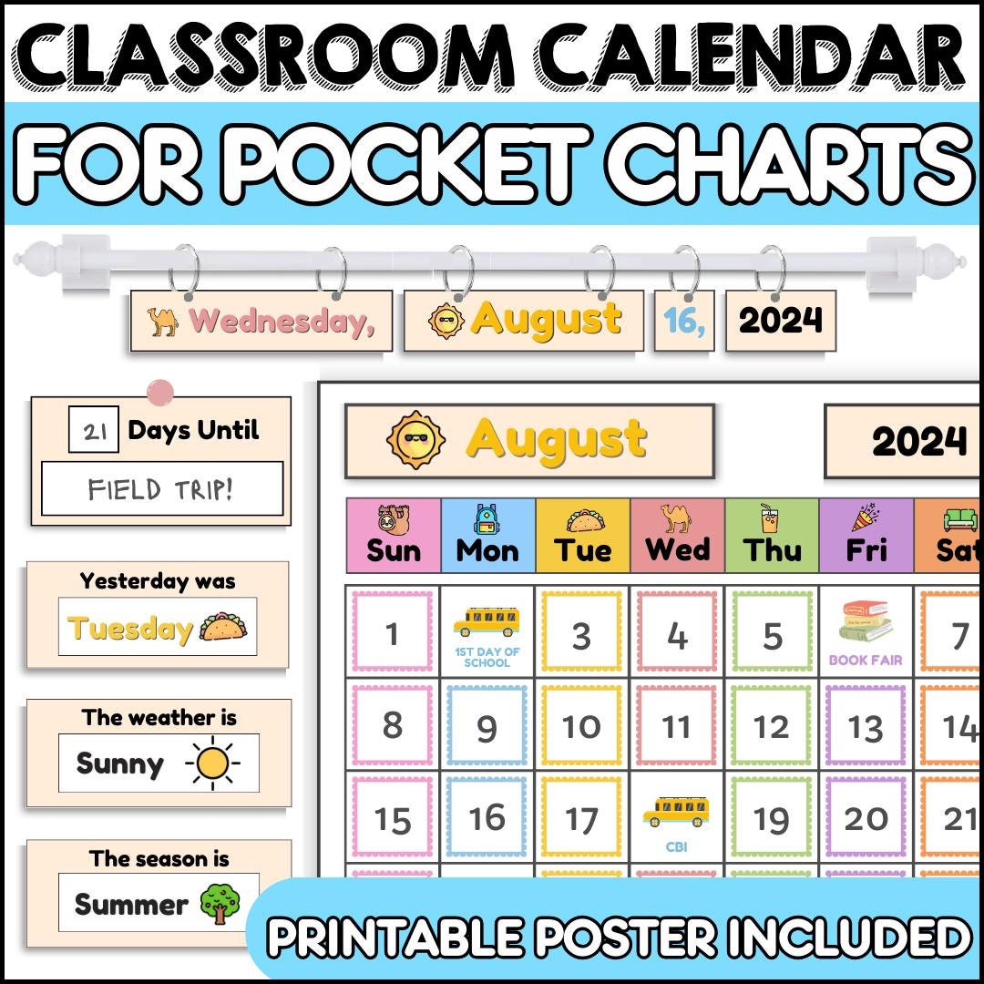 Classroom Calendar for Pocket Charts | Rainbow Colors - Etsy