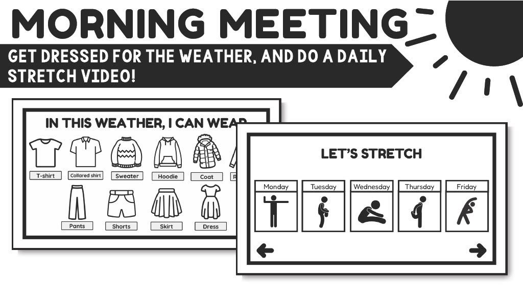 Morning Meeting Editable Google Slides | Black & White | for Special ...