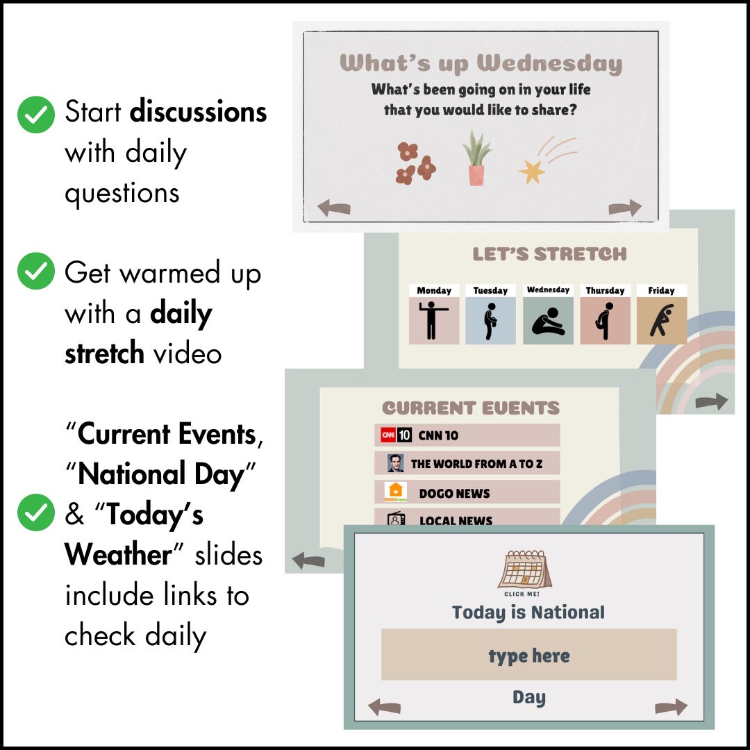 Morning Meeting Editable Google Slides | Boho-themed | for Special ...