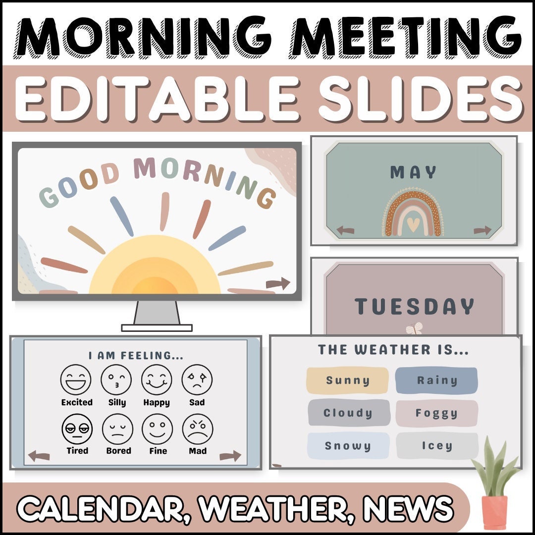 Morning Meeting Editable Google Slides | Boho-themed | for Special ...