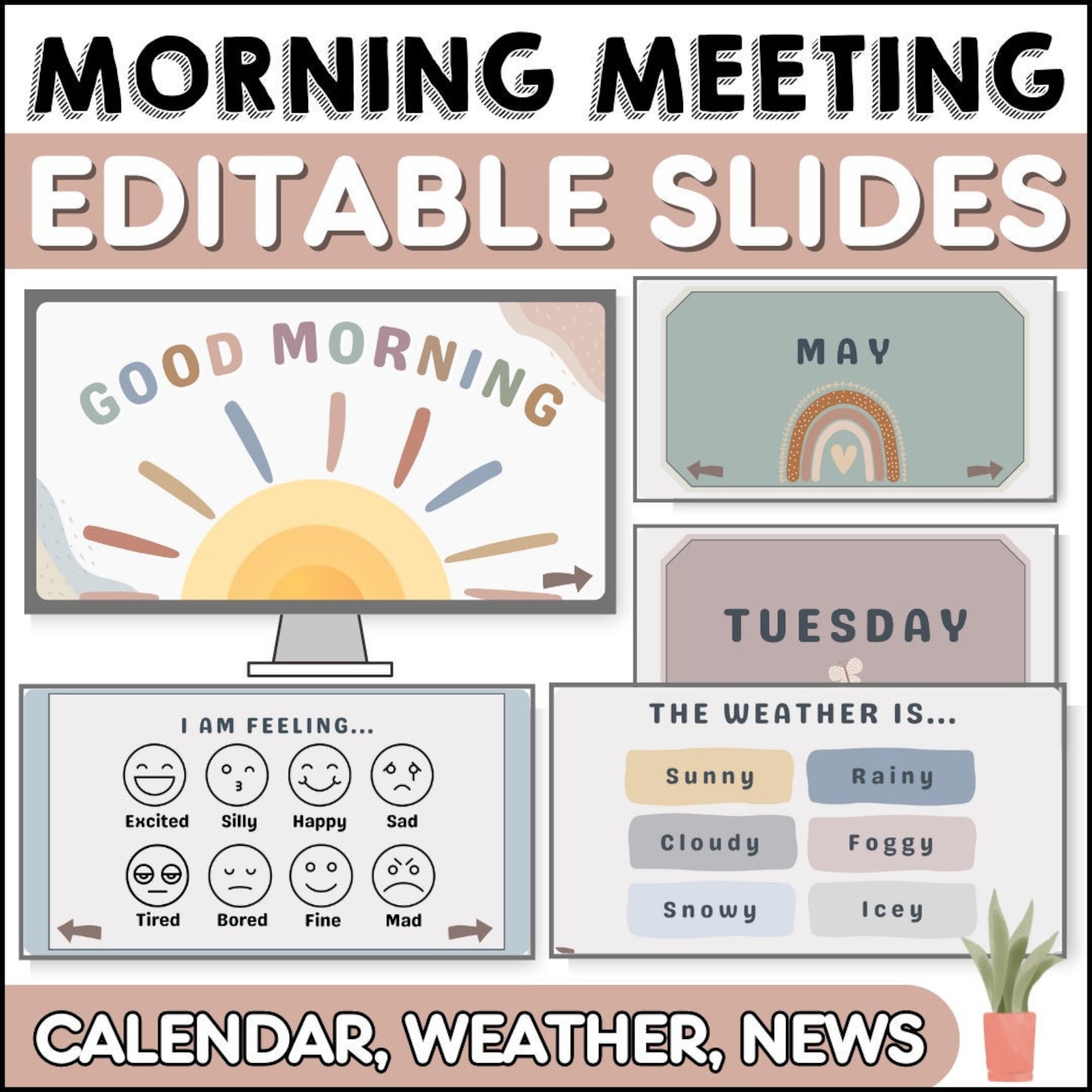 Morning Meeting Editable Google Slides | Boho-themed | for Special ...