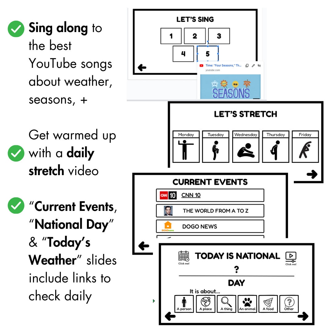 Morning Meeting Editable Google Slides | Black & White | for Special ...