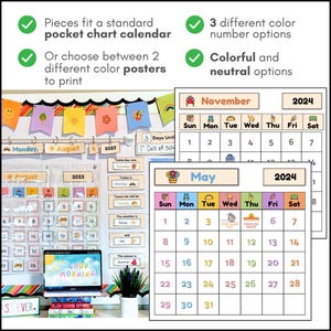 Classroom Calendar for Pocket Charts | Rainbow Colors - Etsy