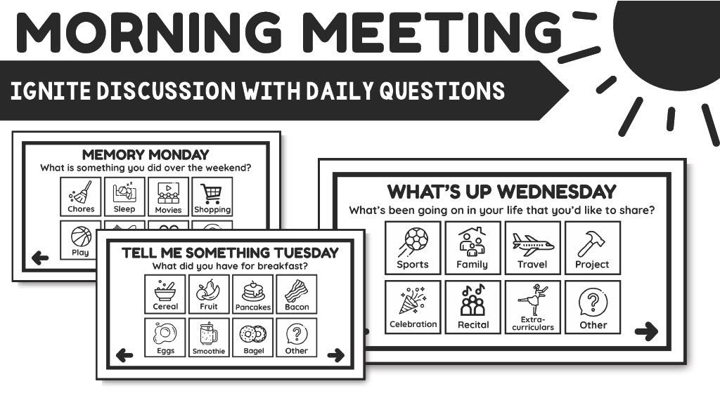 Morning Meeting Editable Google Slides | Black & White | for Special ...