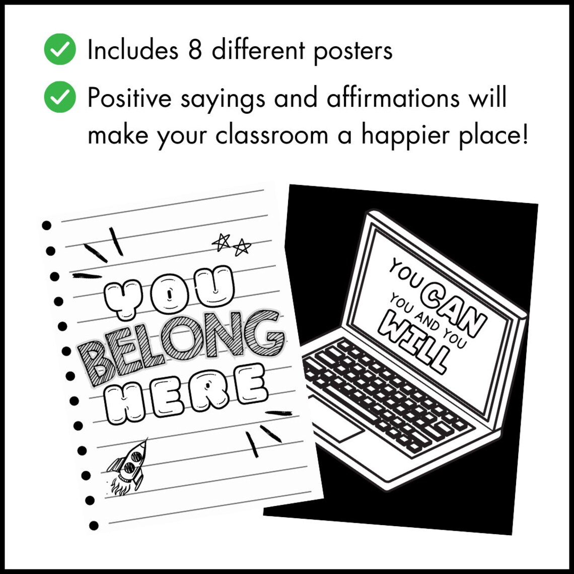 Positive Classroom Posters | Classroom Decor | EIGHT Black & White ...