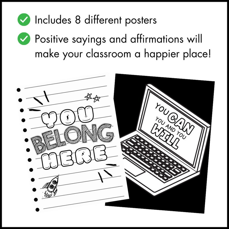Positive Classroom Posters | Classroom Decor | EIGHT Black & White ...