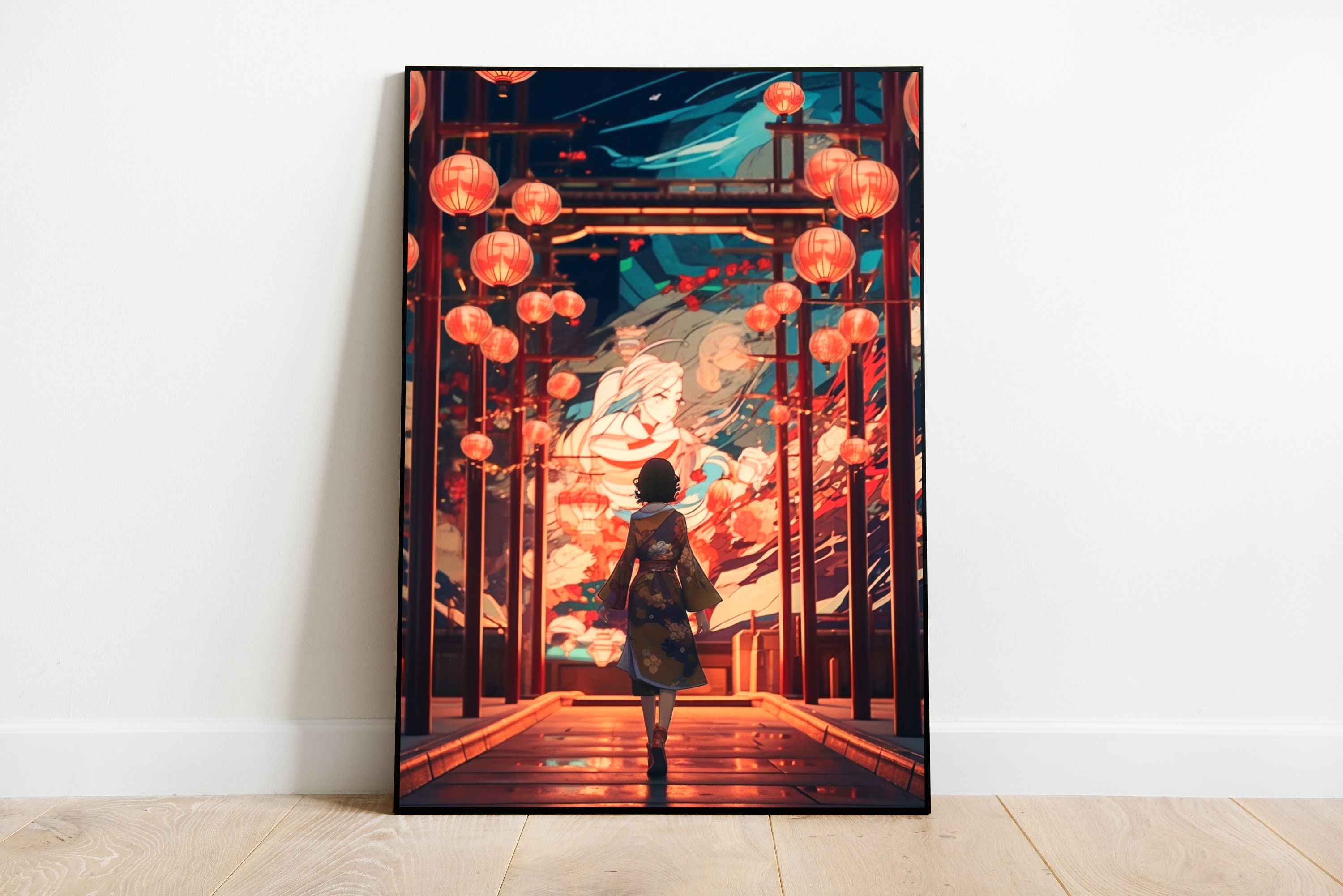 Japan Poster Anime Illustration Poster Lantern Festival Wall Art ...