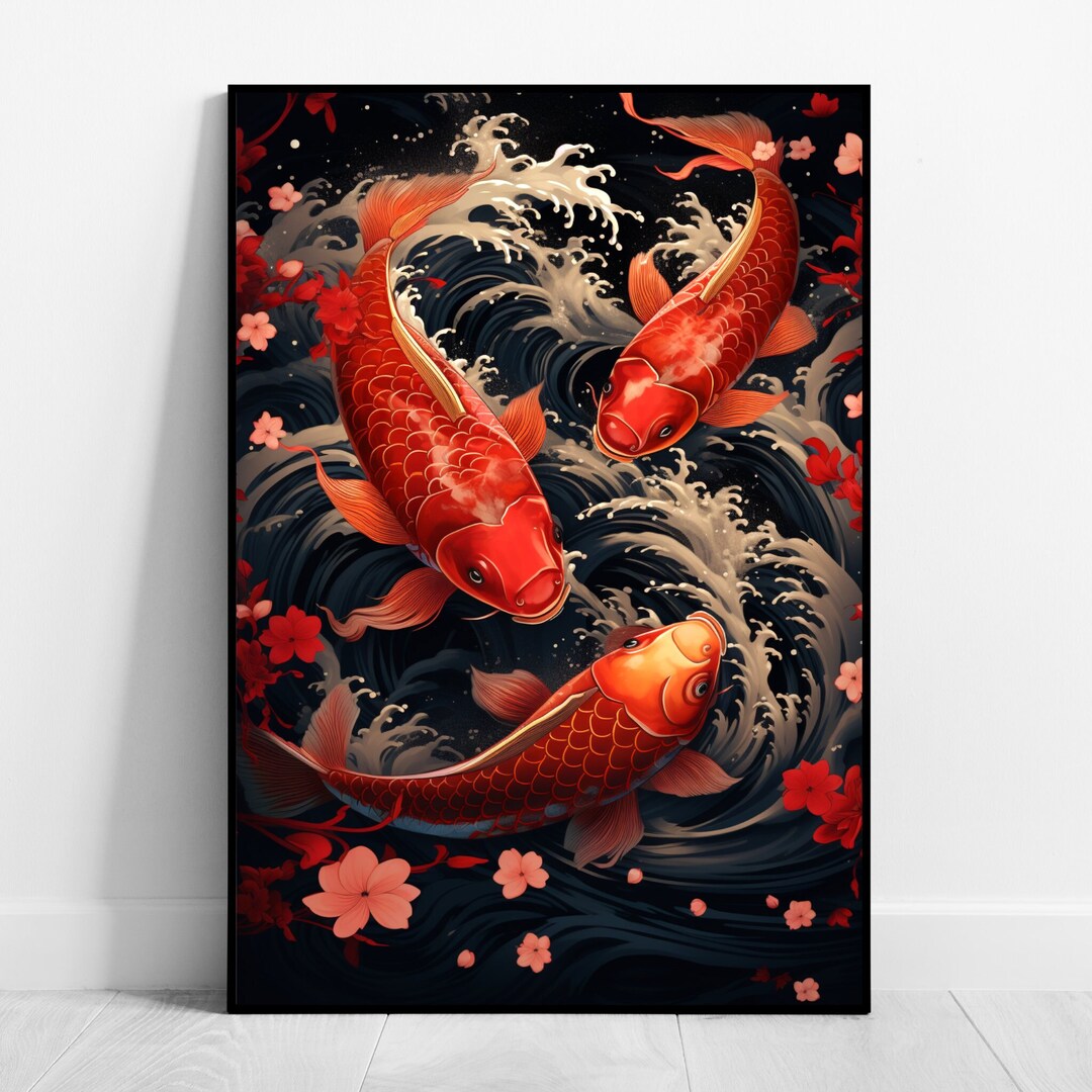 Japan Poster Water Illustration Koi Poster Abstract Wall Art Japanese ...