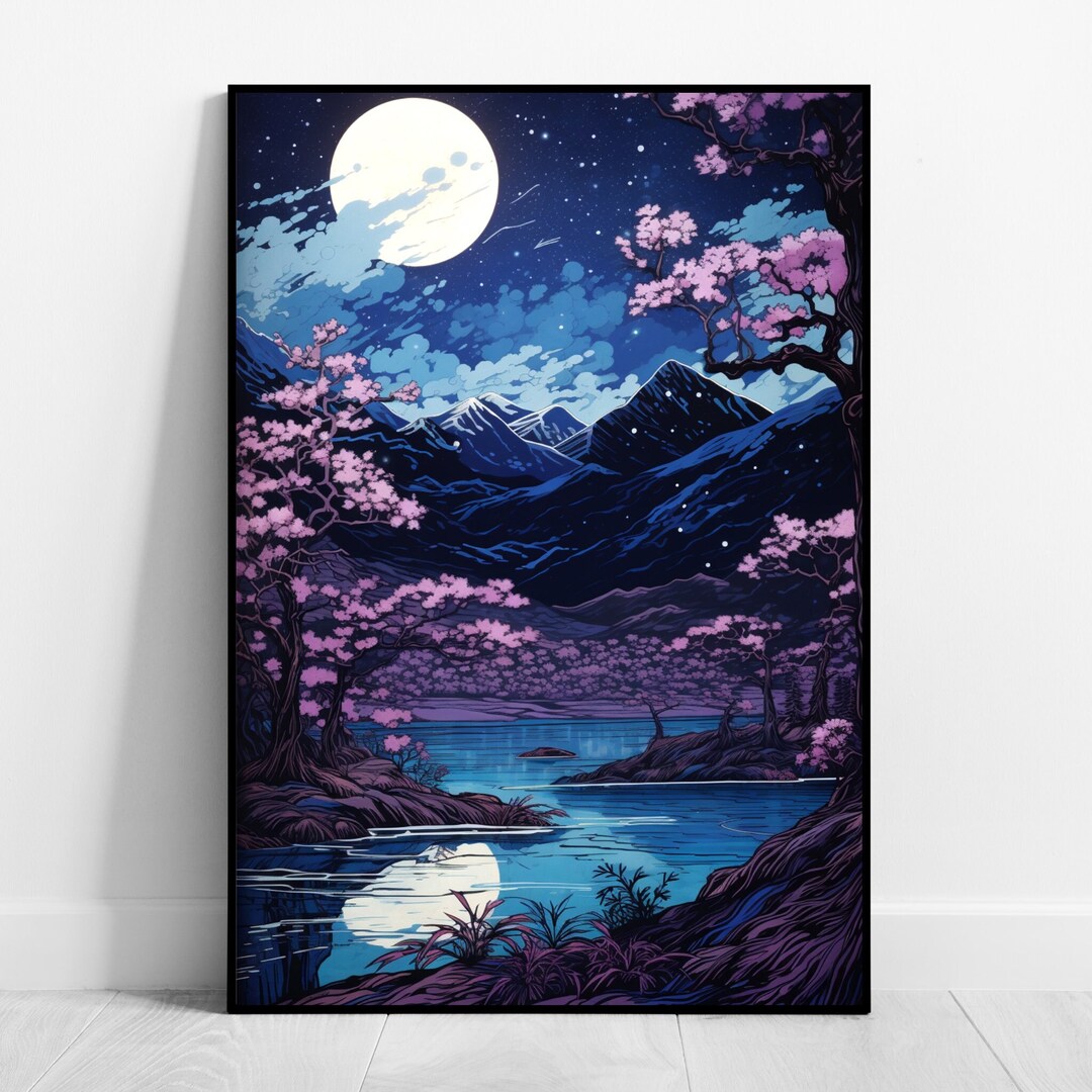 Japan Poster Nature Illustration Poster Mountains Mural Traditional ...