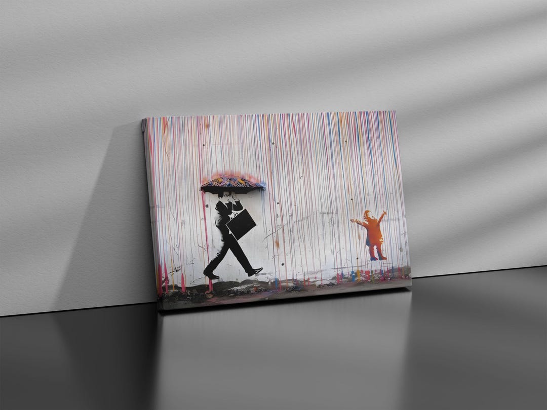 BANKSY COLORED RAIN Canvas, Banksy Rainbow Rain, Banksy Coloured Rain ...
