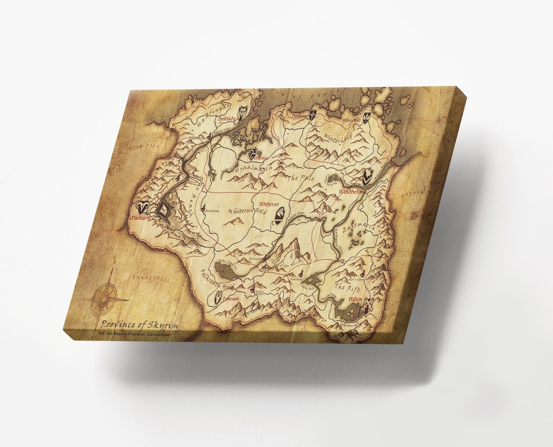 Skyrim Map Print, the Elder Scrolls Map, Map of Tamriel Canvas ...