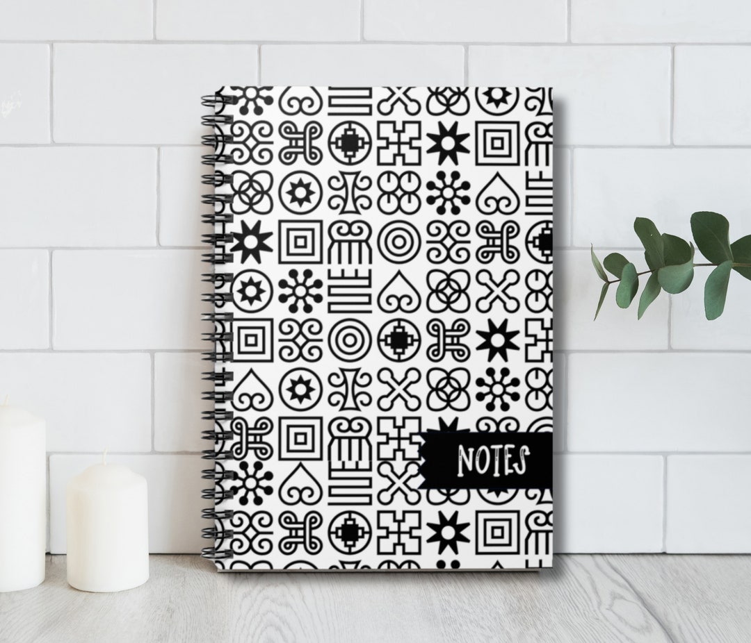 Spiral Notebook With African Adinkra Design, Black and White Pattern ...