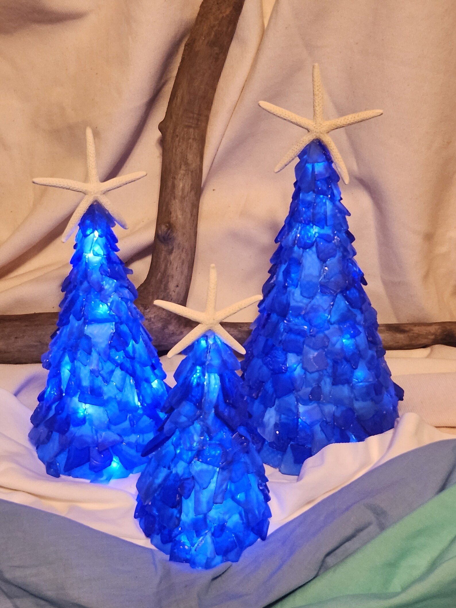Sea Glass Trees With Lights - "tree-o" Dark Blue, 9", 11" and 13" - Etsy