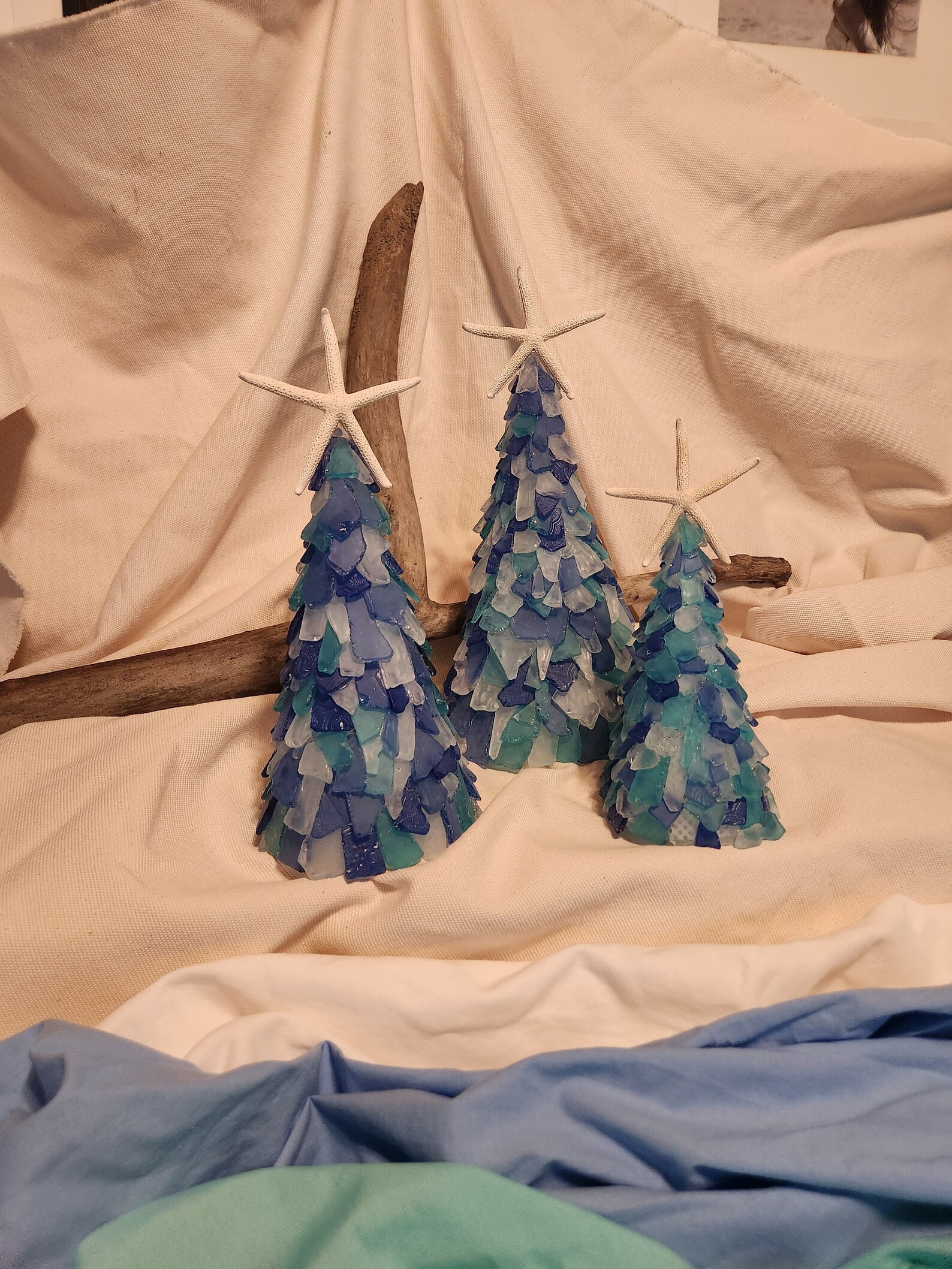 Sea Glass Tree With Lights - Light Blue, Dark Blue and White 9" - Etsy