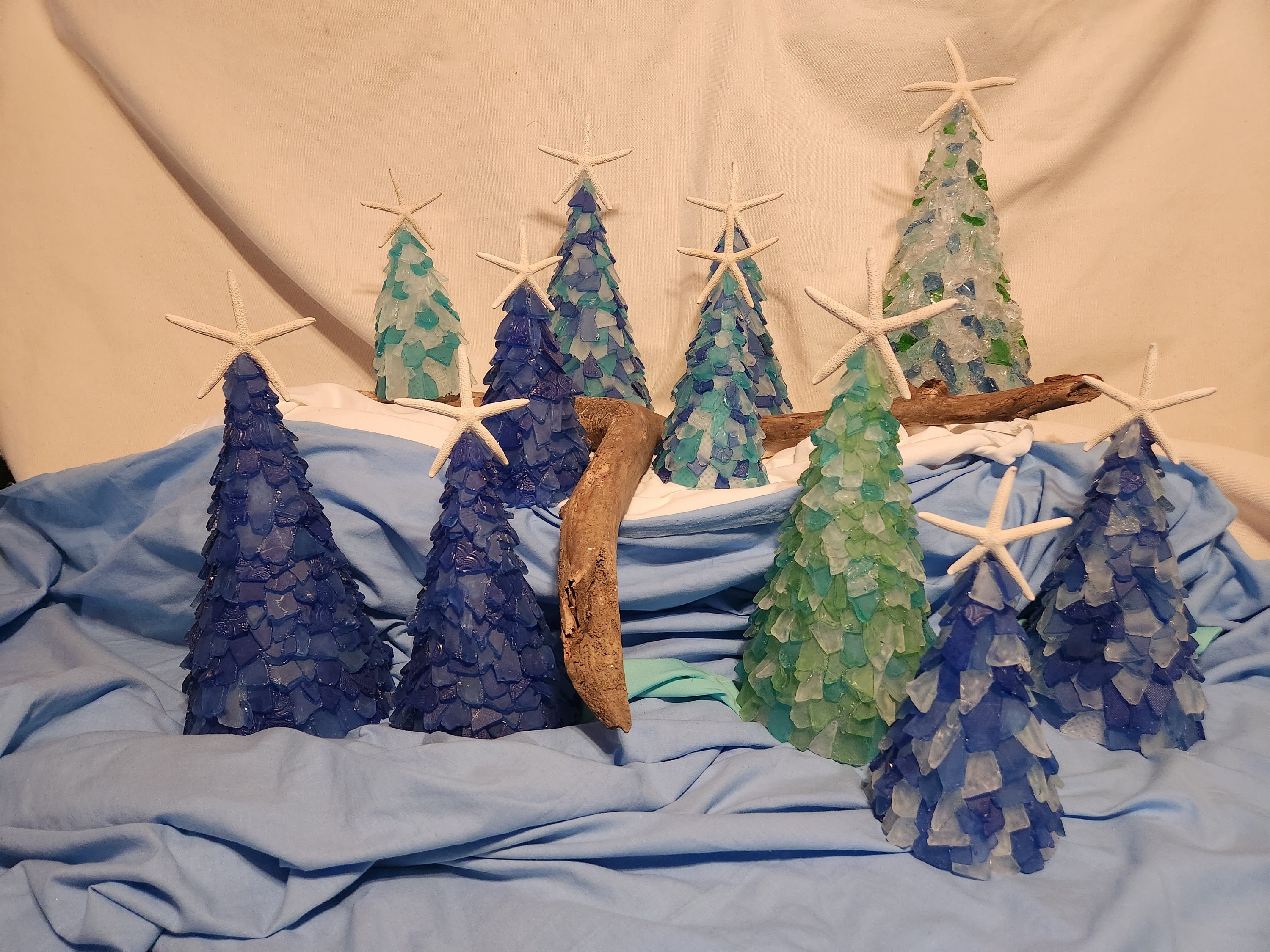 Sea Glass Tree With Lights - Light Blue, Dark Blue and White 9" - Etsy