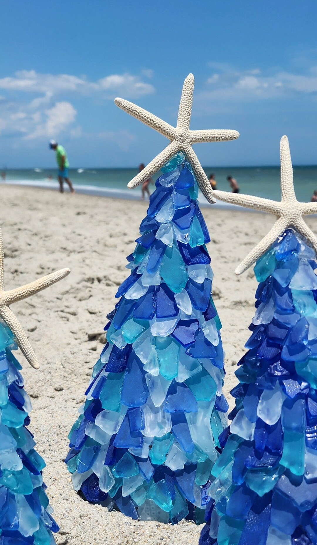 Sea Glass Tree With Lights - Light Blue, Dark Blue and White 13" - Etsy