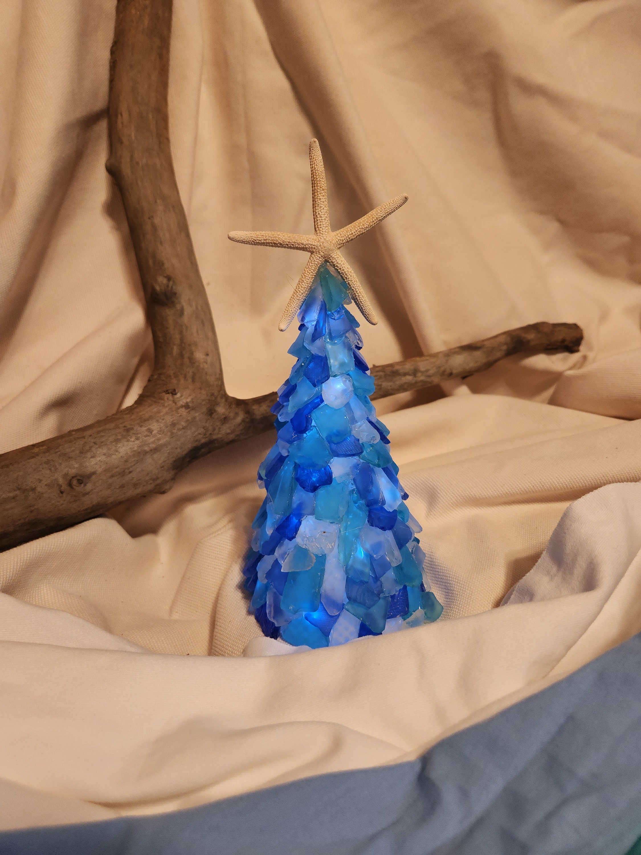 Sea Glass Tree With Lights - Light Blue, Dark Blue and White 9" - Etsy