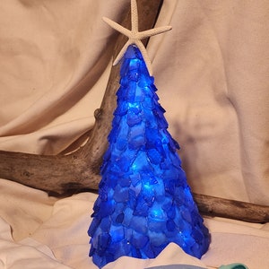 Sea Glass Trees With Lights - "tree-o" Dark Blue, 9", 11" and 13" - Etsy