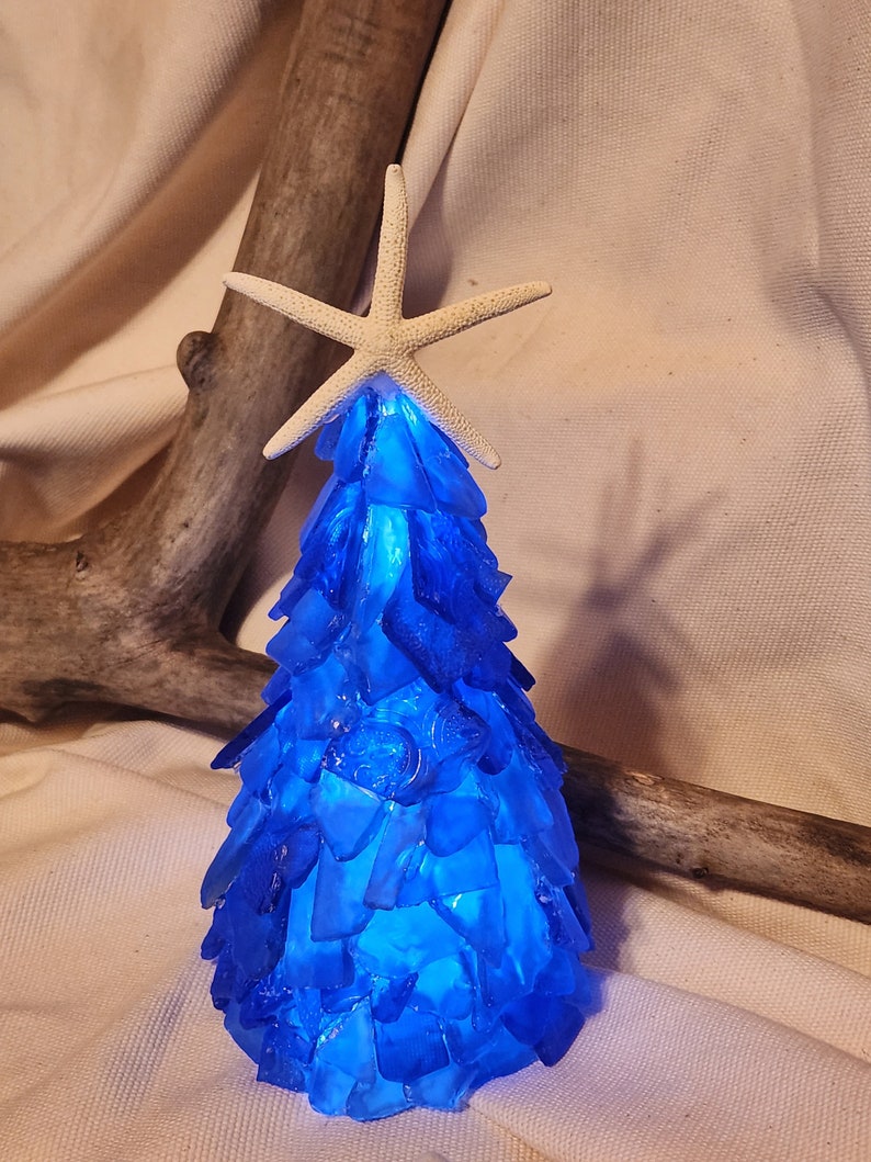 Sea Glass Trees With Lights Tree O Dark Blue 9 11 And 13 Etsy