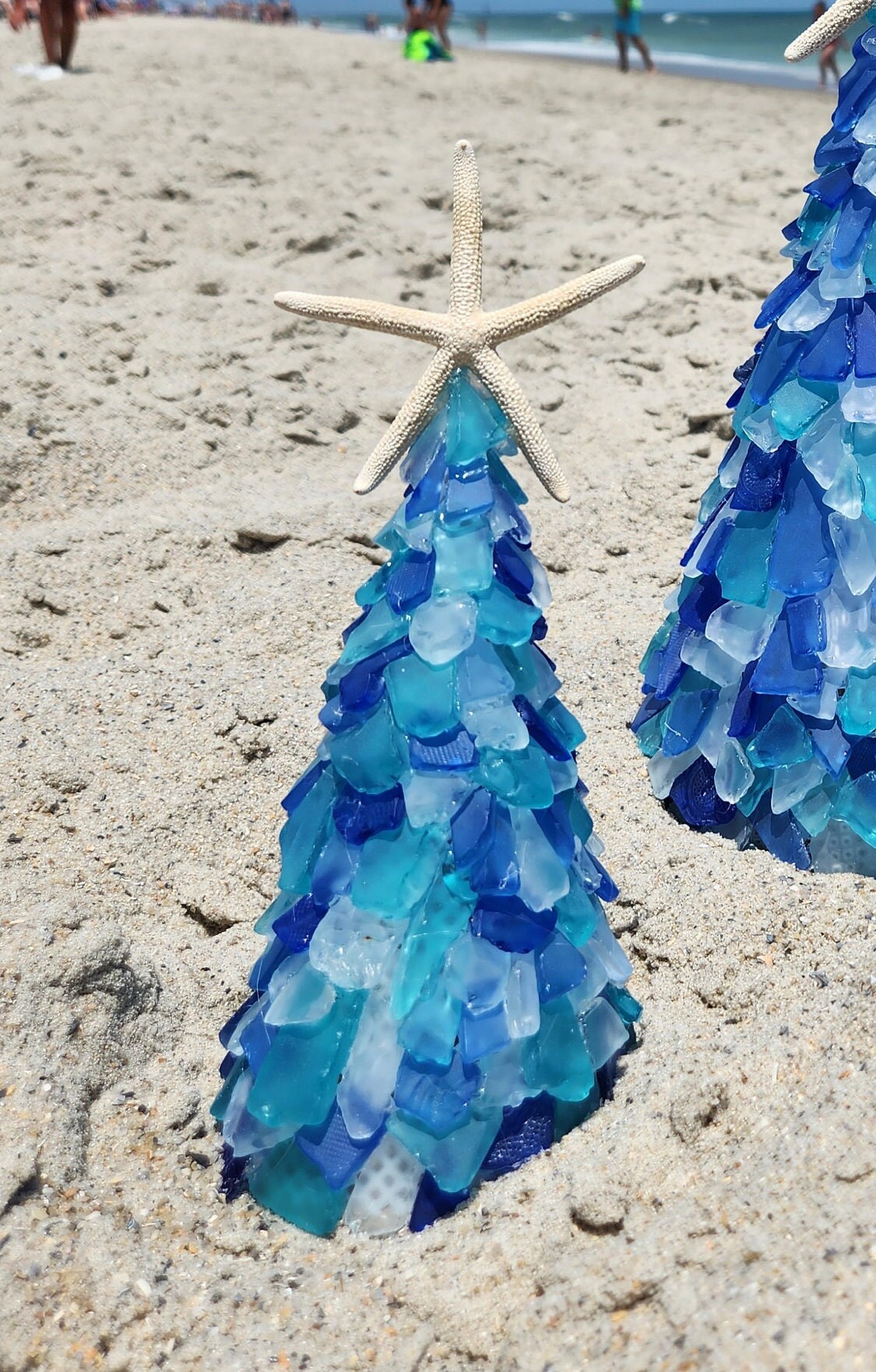 Sea Glass Tree With Lights - Light Blue, Dark Blue and White 9" - Etsy