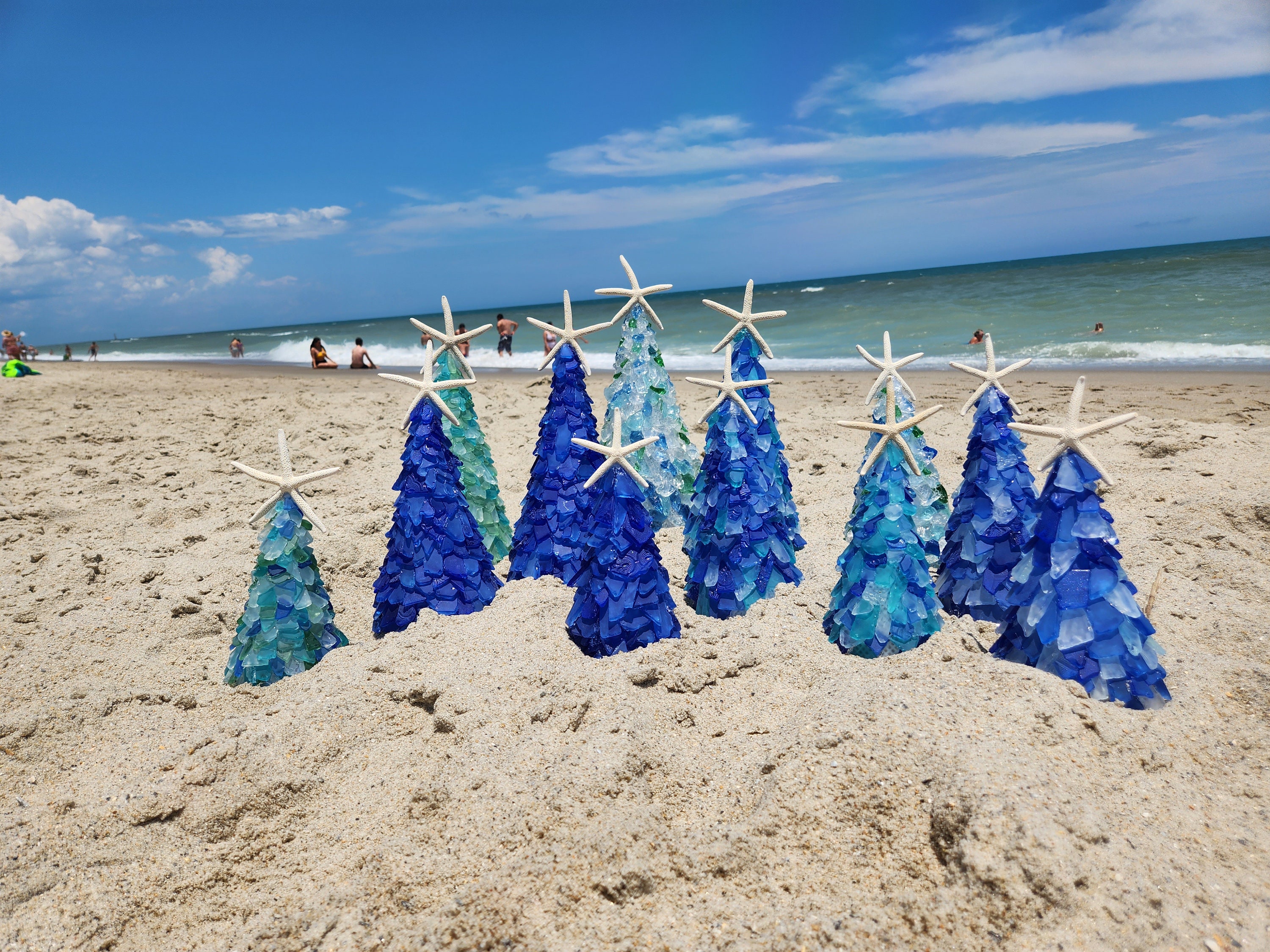 Sea Glass Tree With Lights Light Blue, Dark Blue and White 13 - Etsy