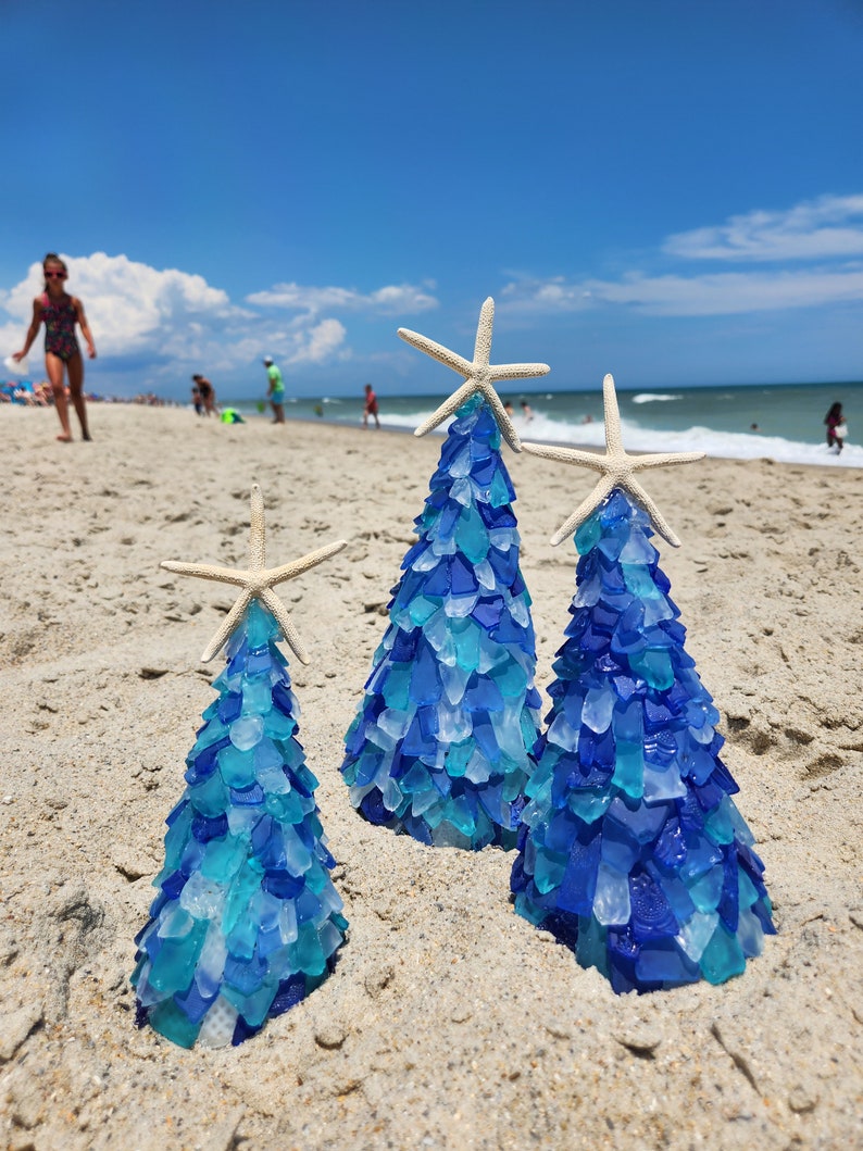 Sea Glass Tree With Lights - Light Blue, Dark Blue and White 9" - Etsy