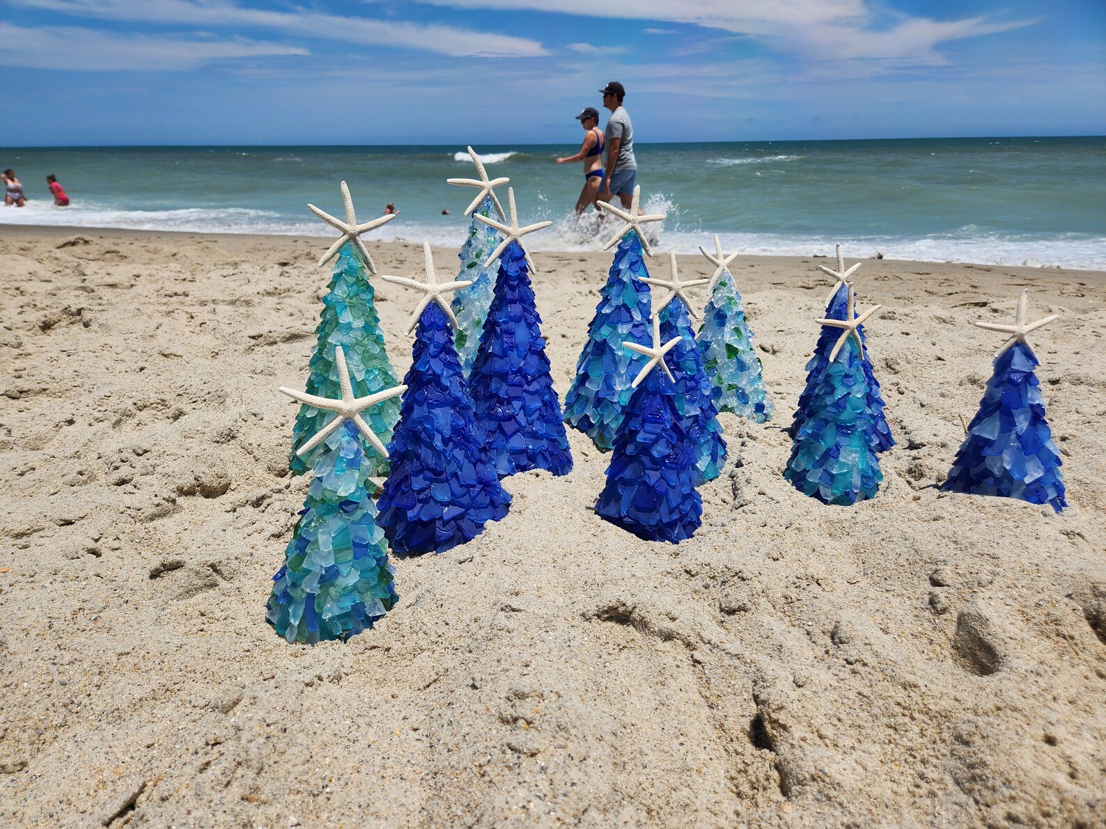 Sea Glass Tree With Lights - Light Blue, Dark Blue and White 9" - Etsy