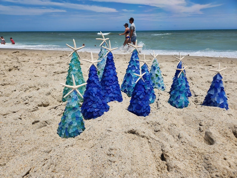 Sea Glass Tree With Lights - Light Blue, Dark Blue and White 9" - Etsy