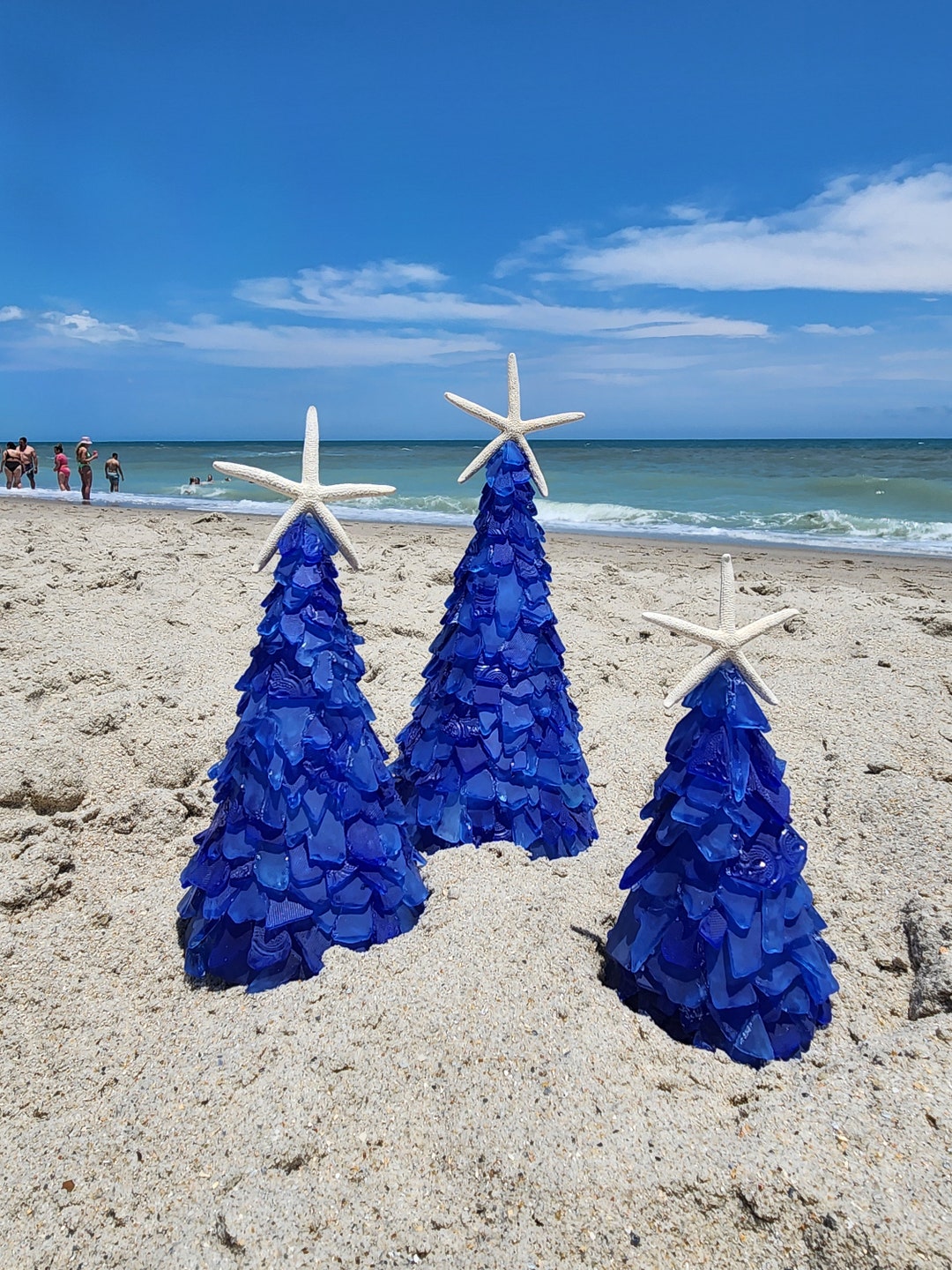 Sea Glass Trees With Lights - "tree-o" Dark Blue, 9", 11" and 13" - Etsy
