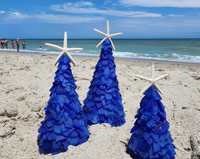 Sea Glass Trees With Lights tree-o Dark Blue, 9, 11 and 13 - Etsy