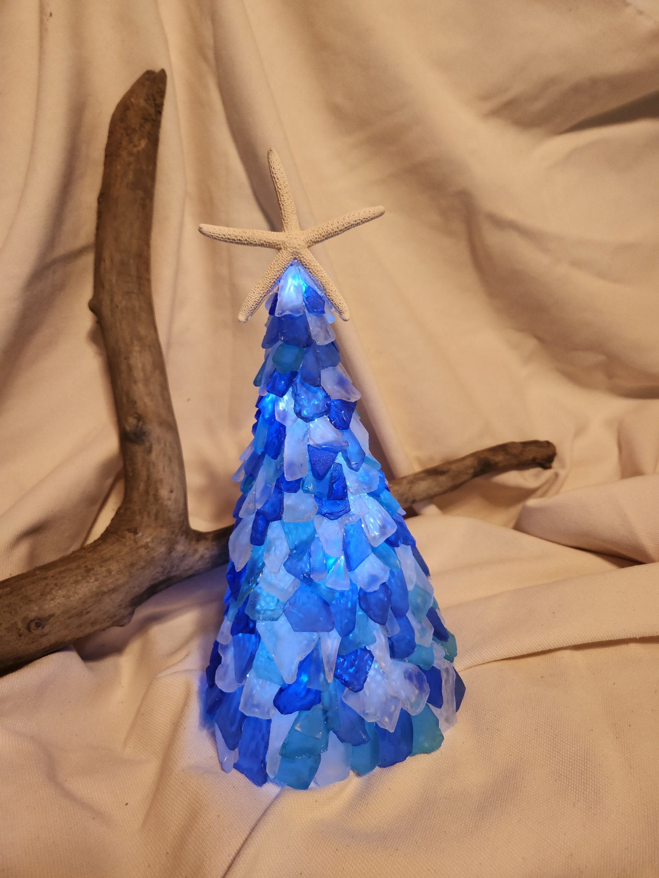 Sea Glass Tree With Lights Light Blue, Dark Blue and White 13 - Etsy