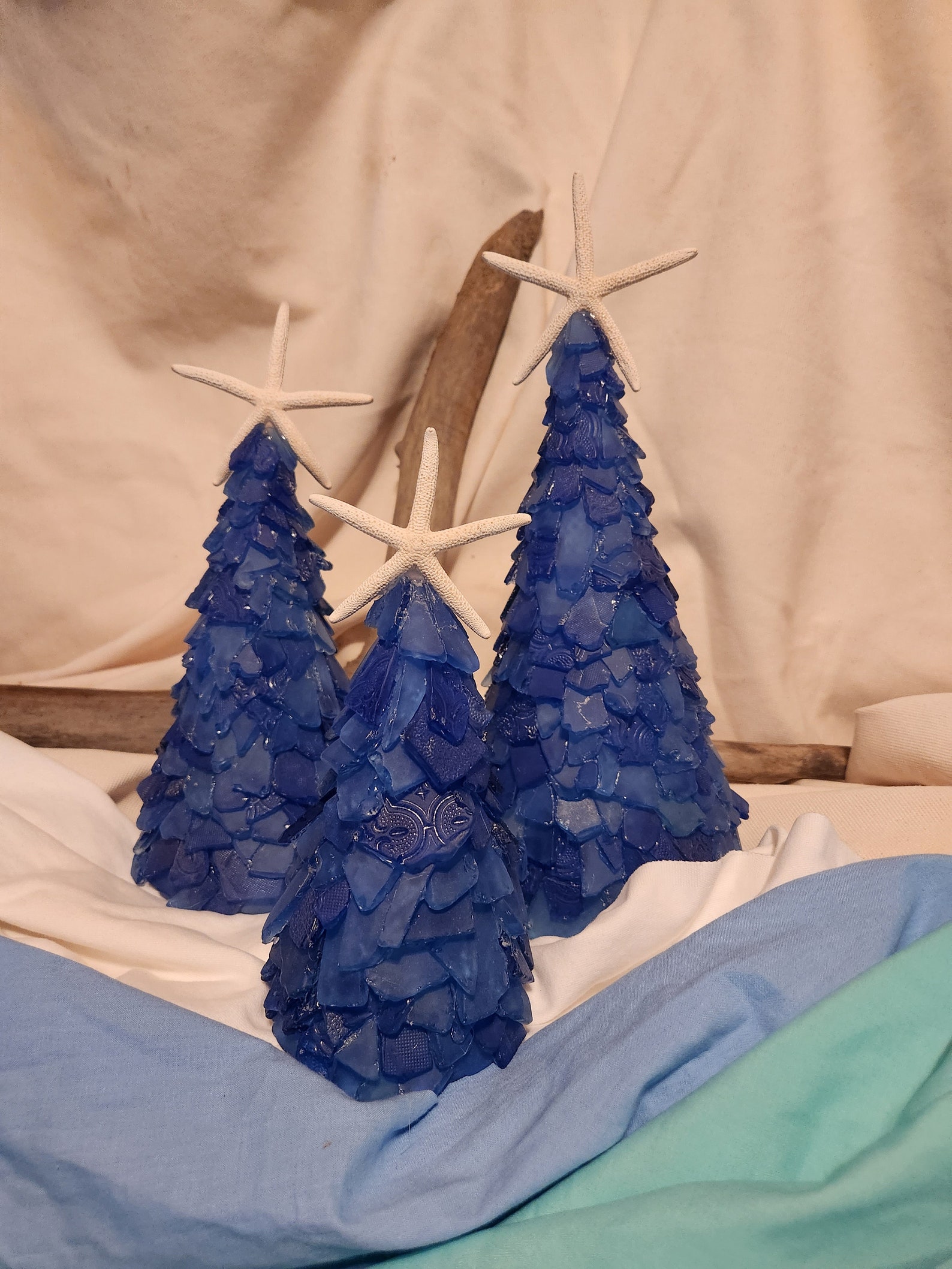 Sea Glass Trees With Lights - "tree-o" Dark Blue, 9", 11" and 13" - Etsy