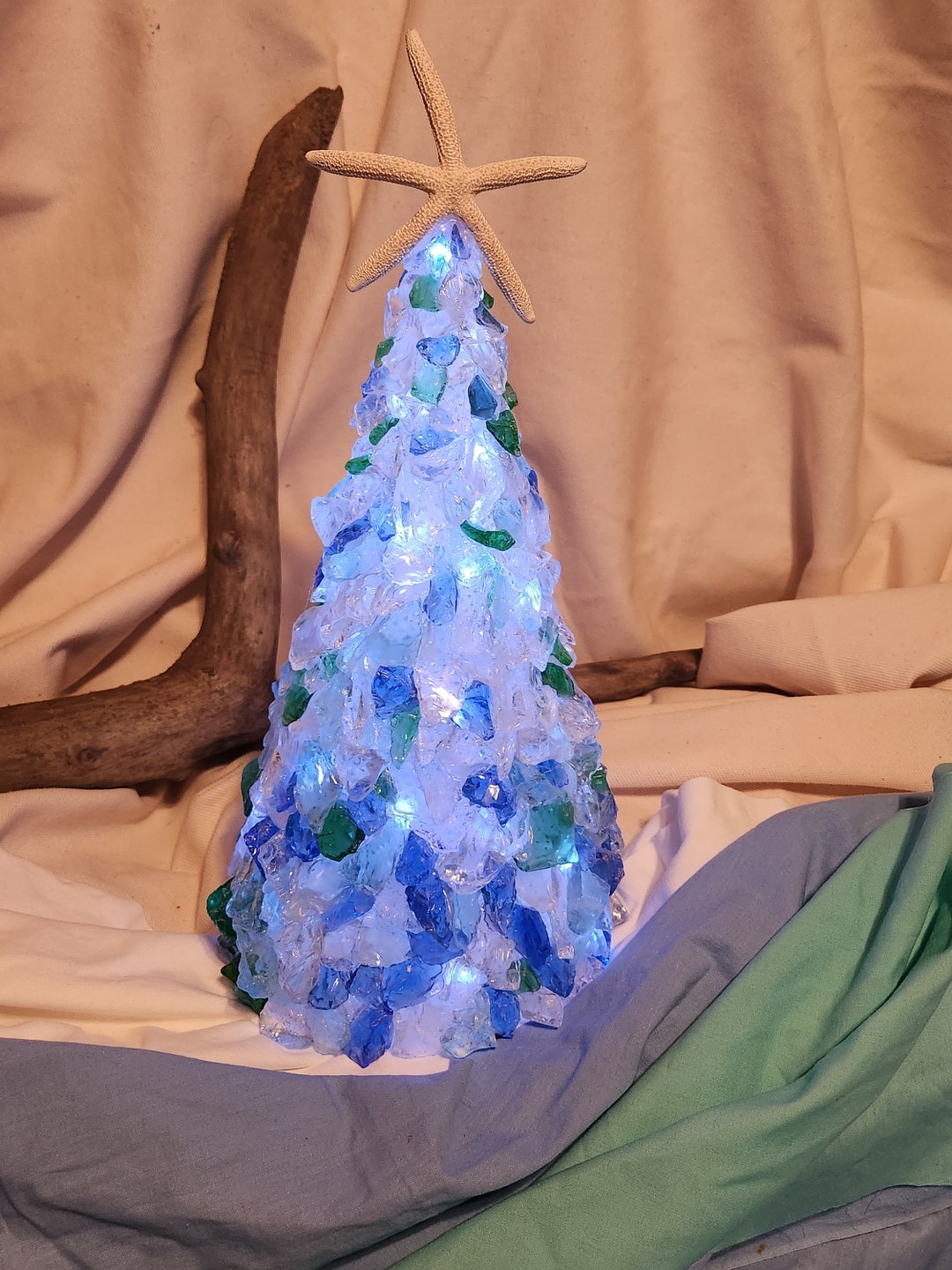 Sea Glass Tree With Lights - Clear, Blue and Green 13" - Etsy