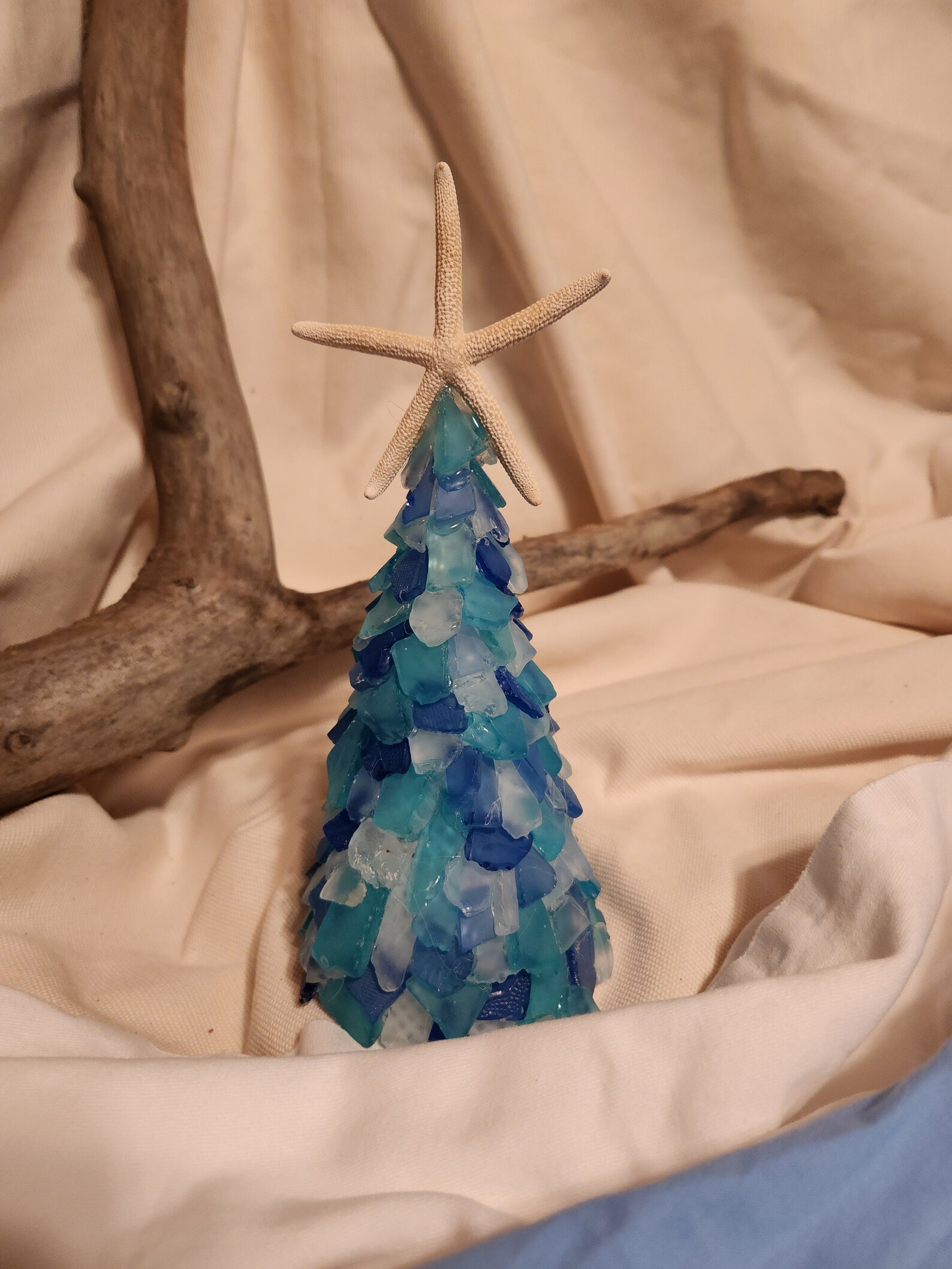 Sea Glass Tree With Lights - Light Blue, Dark Blue and White 9" - Etsy