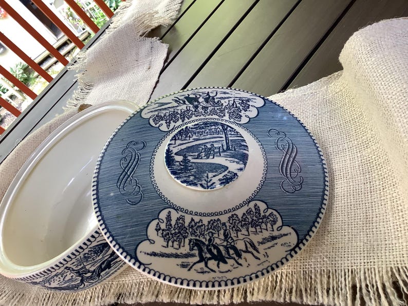 Vintage Royal China Currier & Ives 1960 Casserole Covered Round Dish ...