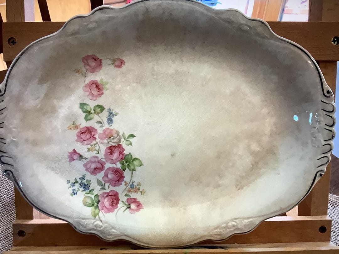 Vintage Homer Laughlin Floral Design Platter W/gold Trim/collectible ...