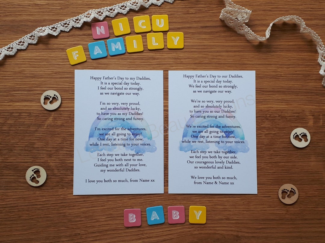 NICU Father's Day Poem. A6 Personalised Card Print With Pink Blue Muted ...