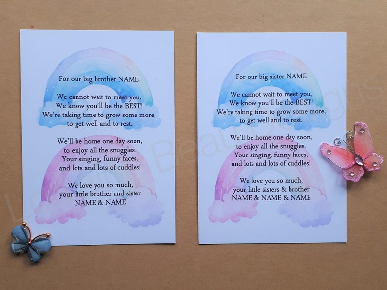 NICU Personalised Poem Card Print With Muted Rainbow Picture. in ...