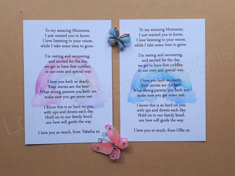 NICU Personalised Poem Card Print With Muted Rainbow Picture. in ...