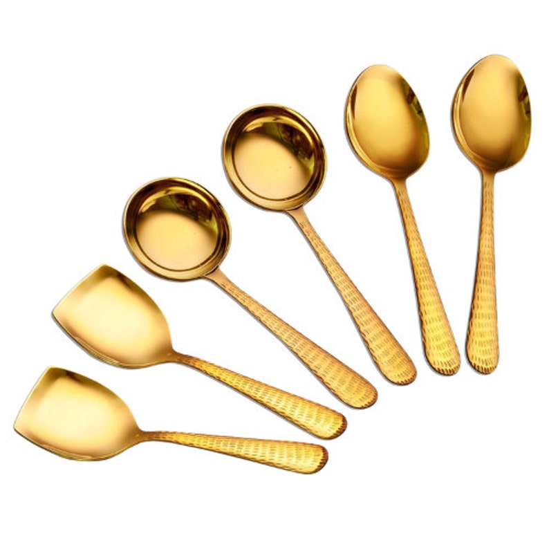 Steel Golden Serving Tools Set. 6 Piece Heavy Gauge Kitchen Utensil Set ...