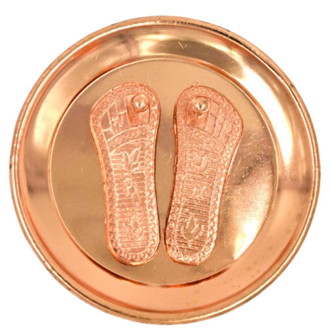 Charan Paduka Copper Mandir Pooja Plate, Temple Puja, Fengshui, Diwali ...